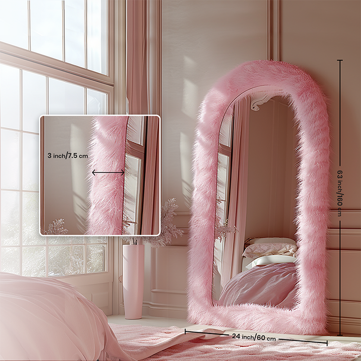 Custom Wall Mirrors Chic Pink Faux Fur Full Length Mirror for Cloakroom ...